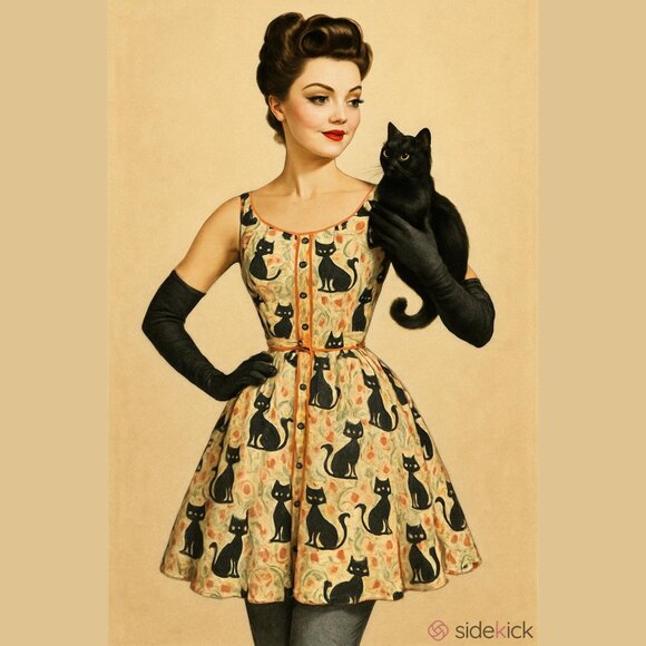 Retrolicious | Dresses | Retrolicious Elizabeth Dress Cat Print Size M ...